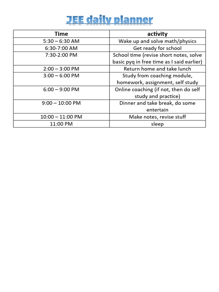 JEE Daily Planner | PDF