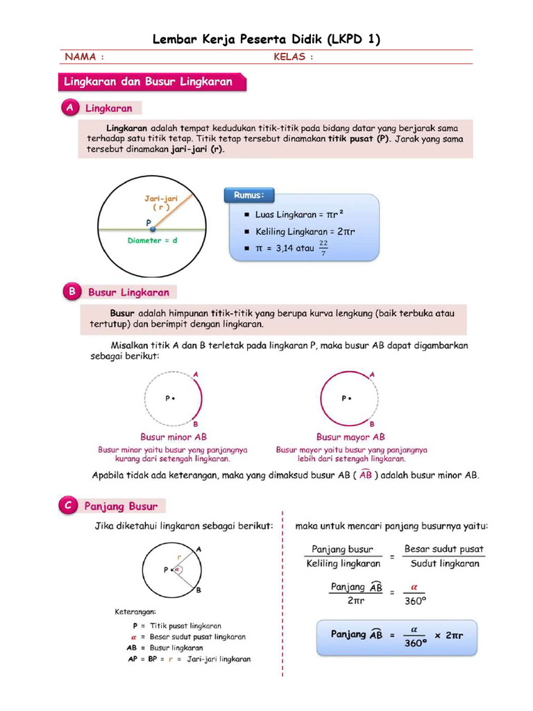 LKPD Lingkaran Dan Busur Lingkaran 1 | PDF
