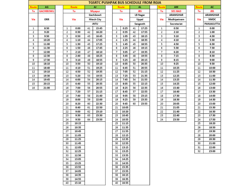 Pushpak Timings From RGIA | PDF