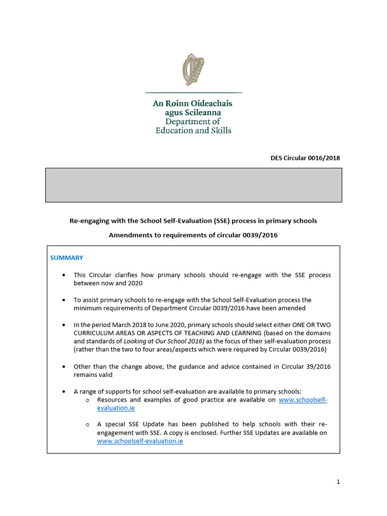 Re-engaging with the School Self-Evaluation (SSE) process in primary ...