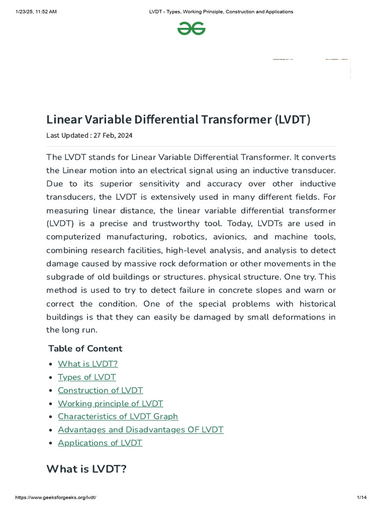 LVDT - Types, Working Principle, Construction and Applications | PDF ...