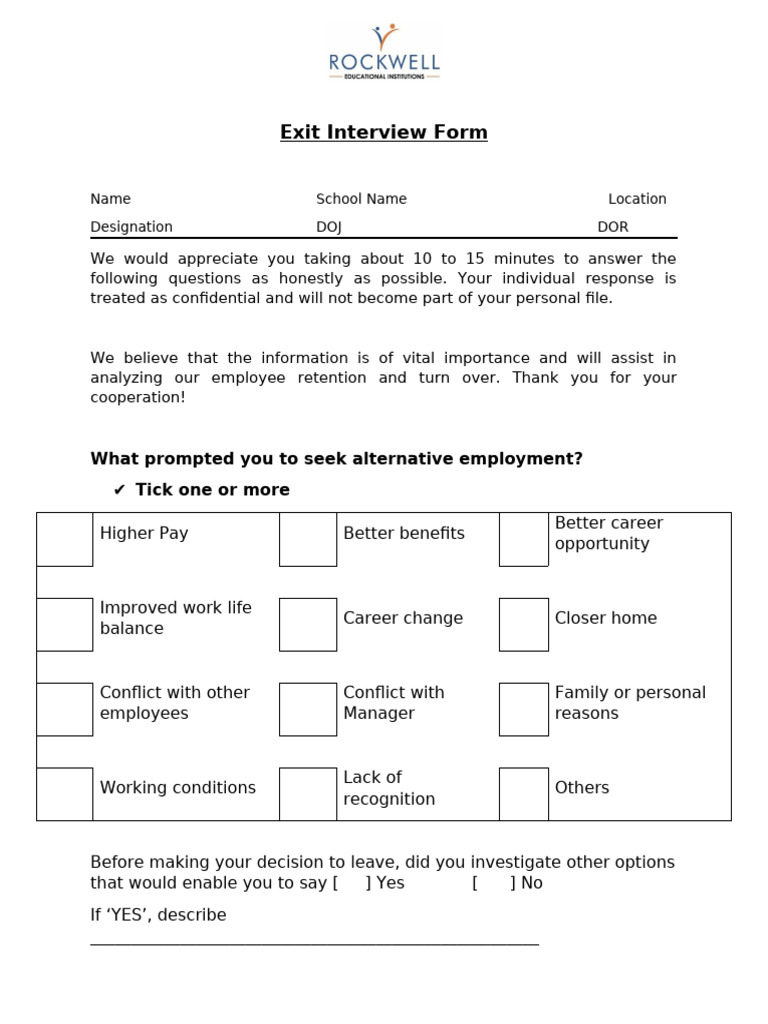 Exit Interview Form | PDF