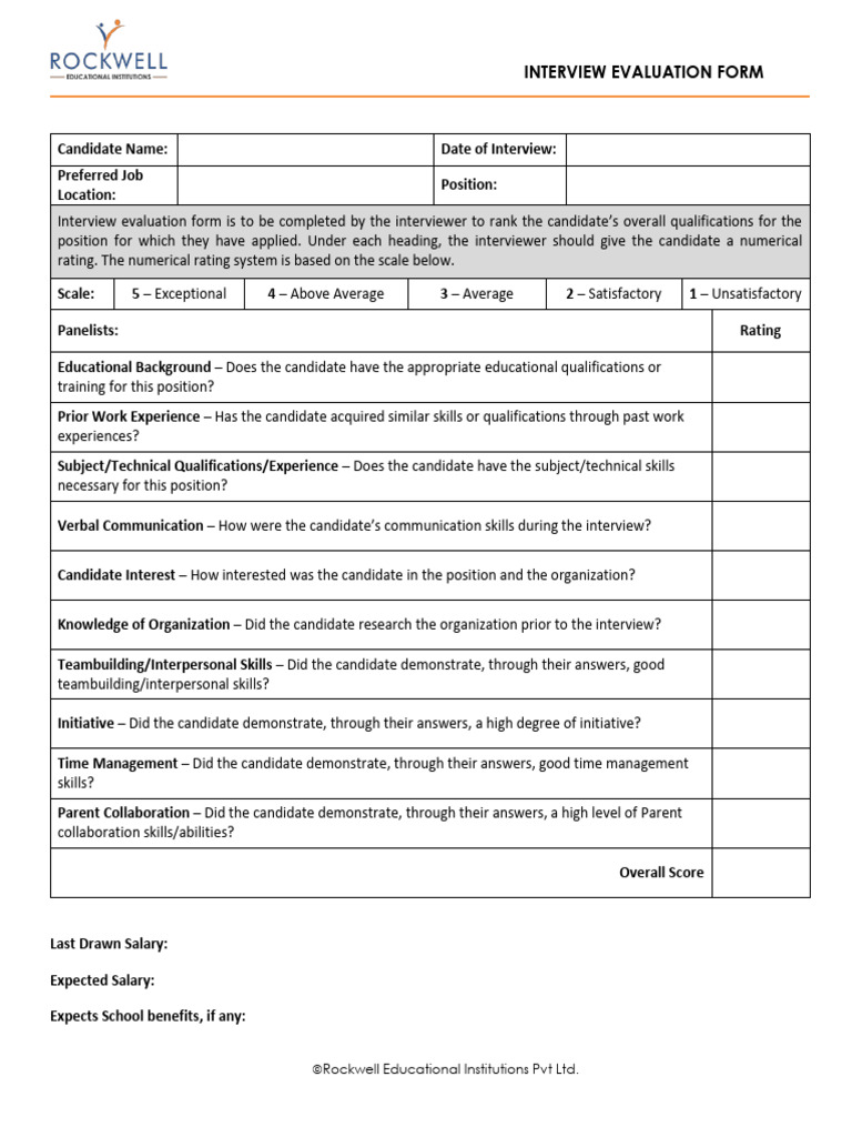 Reipl Interview Evaluation Form | PDF | Skill | Communication