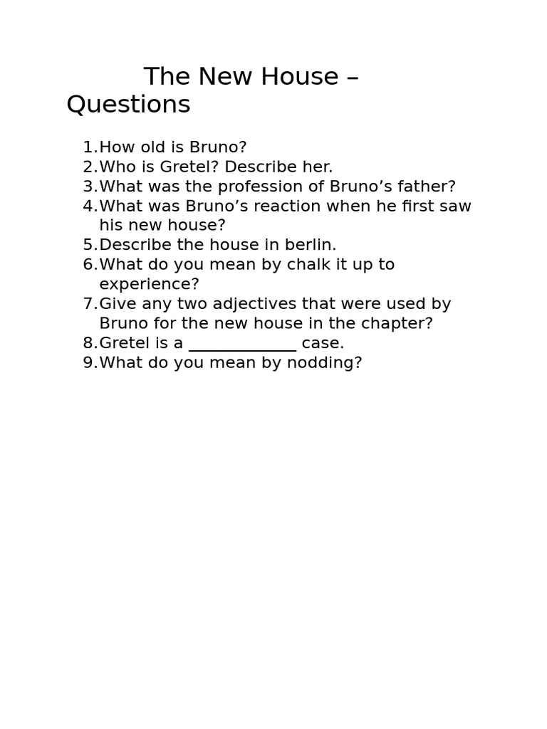 Bruno's New Home Comprehension Questions | PDF
