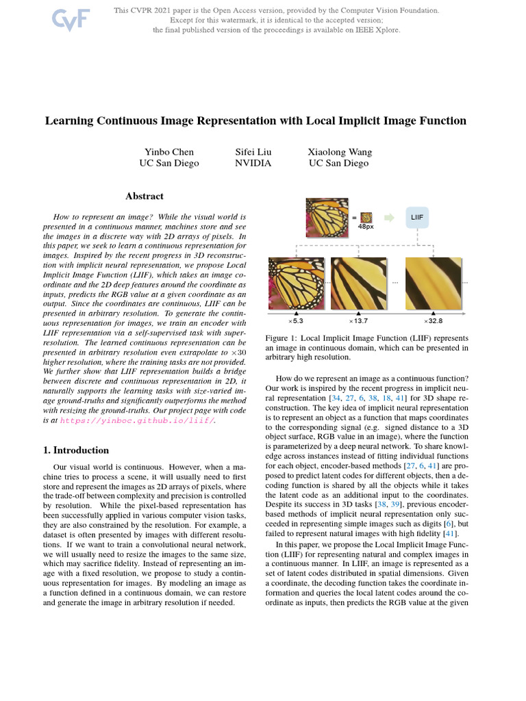 CVPR 2021 Learning Continuous Image Representation With Local Implicit Image Function | PDF ...