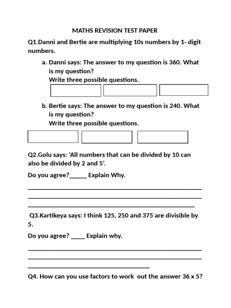 2nd Mid Term MATHS REVISION TEST PAPER | PDF | Mathematics | Arithmetic