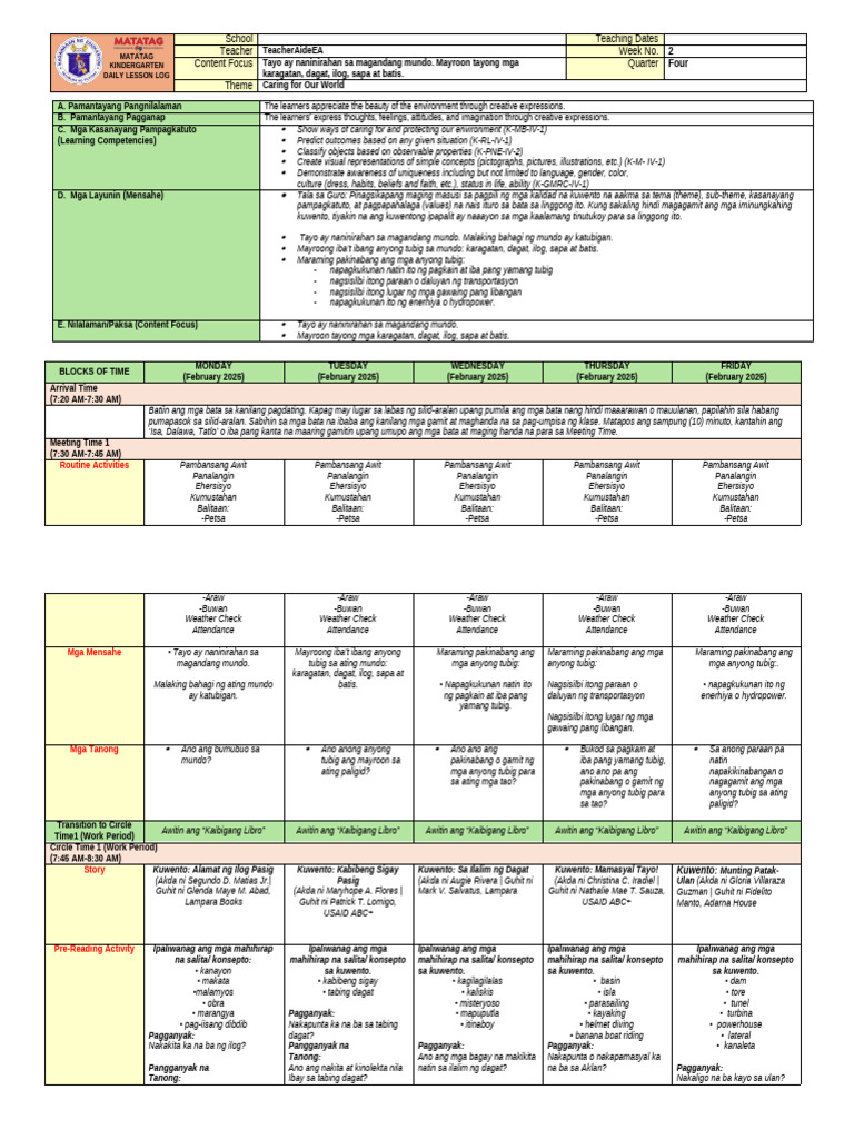 Kinder DLL - Quarter 4. Week 2.matatag Curriculum | PDF
