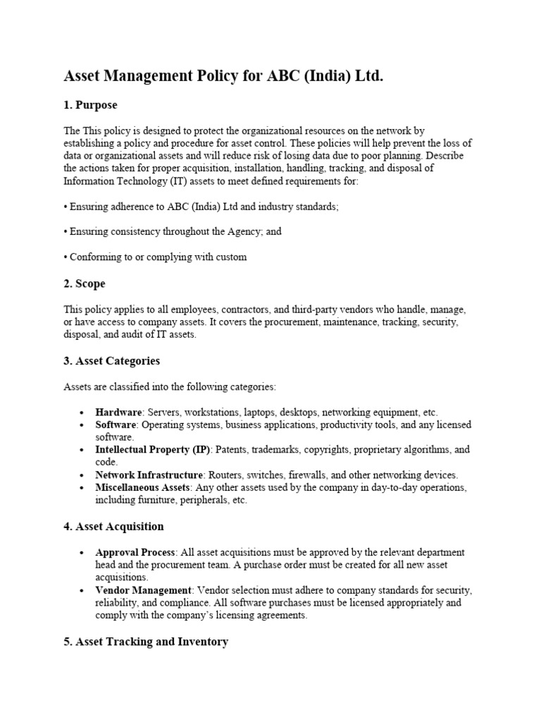 Asset Management Policy ABC India | PDF | Computer Security | Security