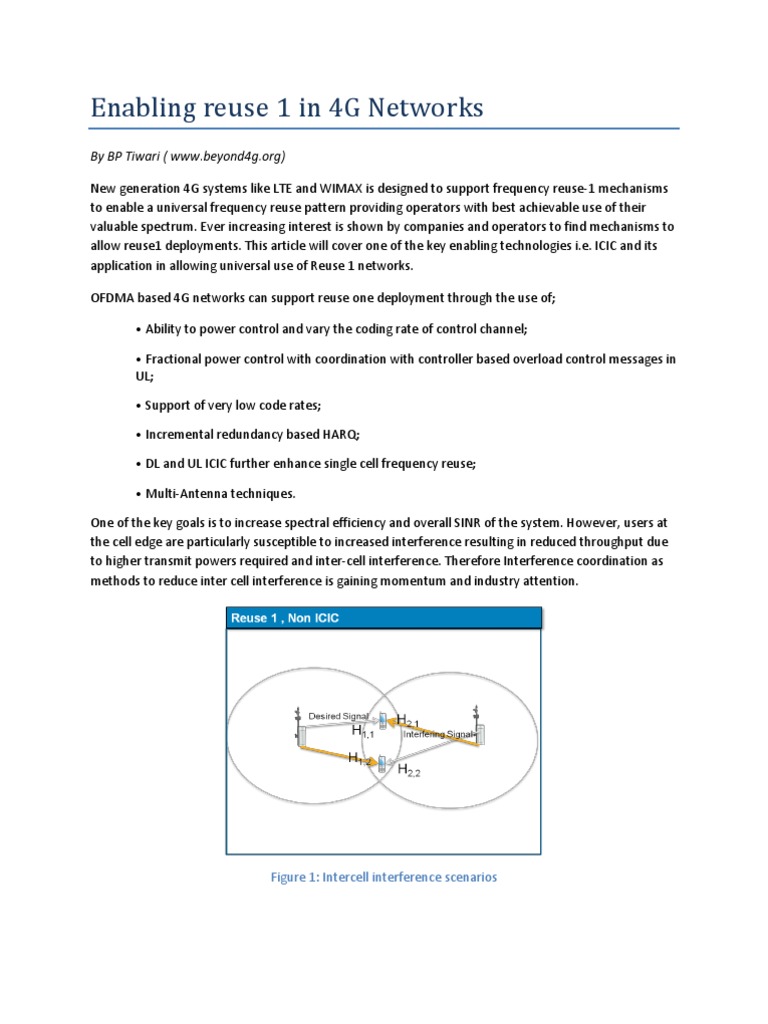 Enabling Reuse 1 in 4G Networksv0.1 | PDF | 4 G | Cellular Network