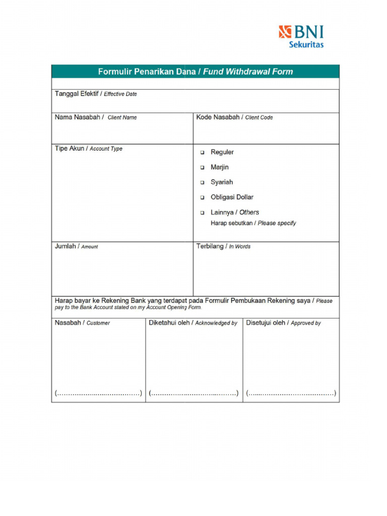 Form Penarikan Dana | PDF