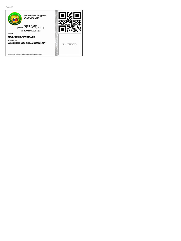 Bacolod City COVID-19 CCTS Card | PDF