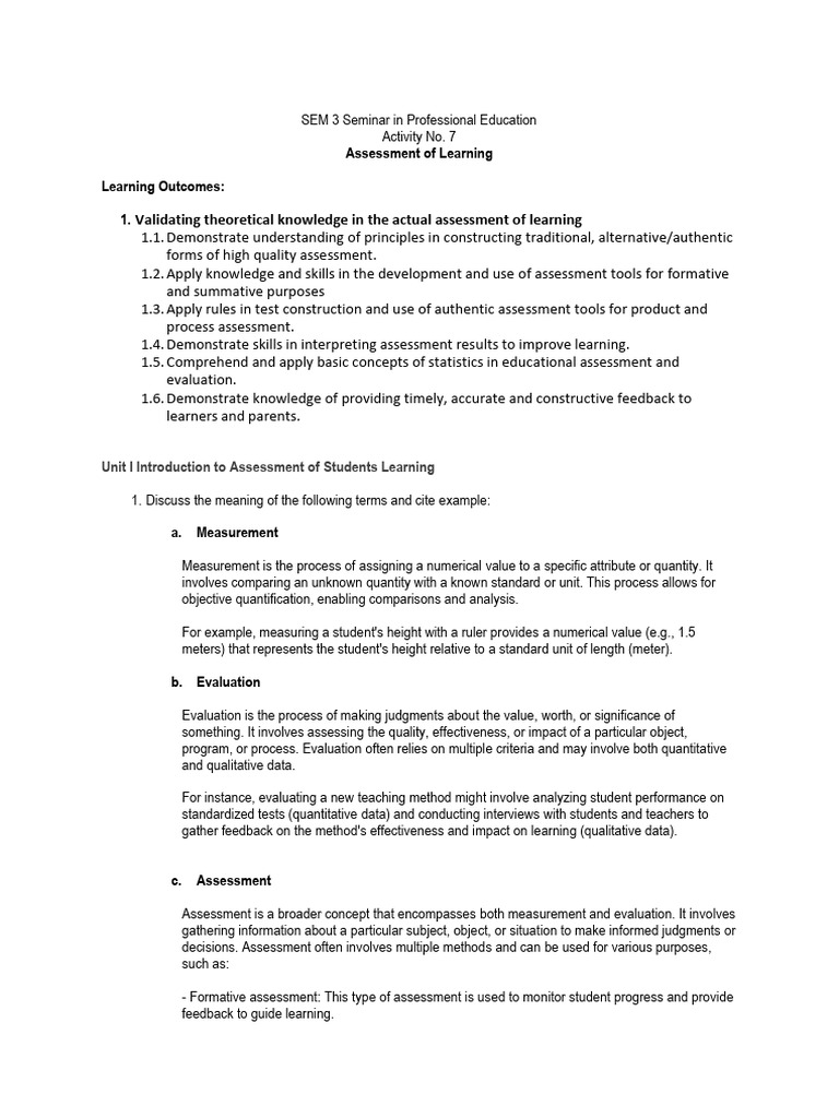 Written Activity No. 7 Assessment of Learning Caligagan | PDF ...