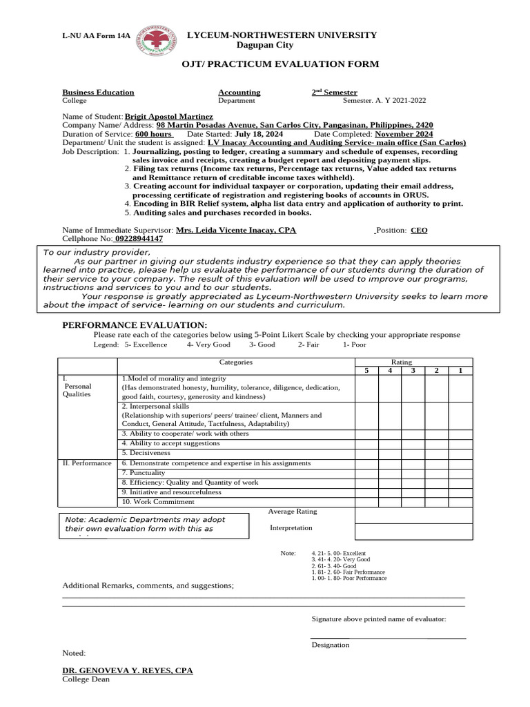 Evaluator Evaluation Form | PDF | Taxes | Business