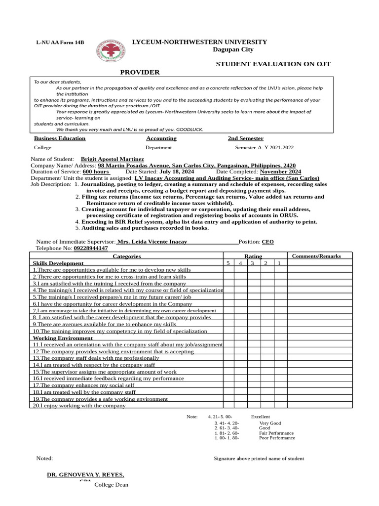 Student Evaluation Form. | PDF | Business | Economies