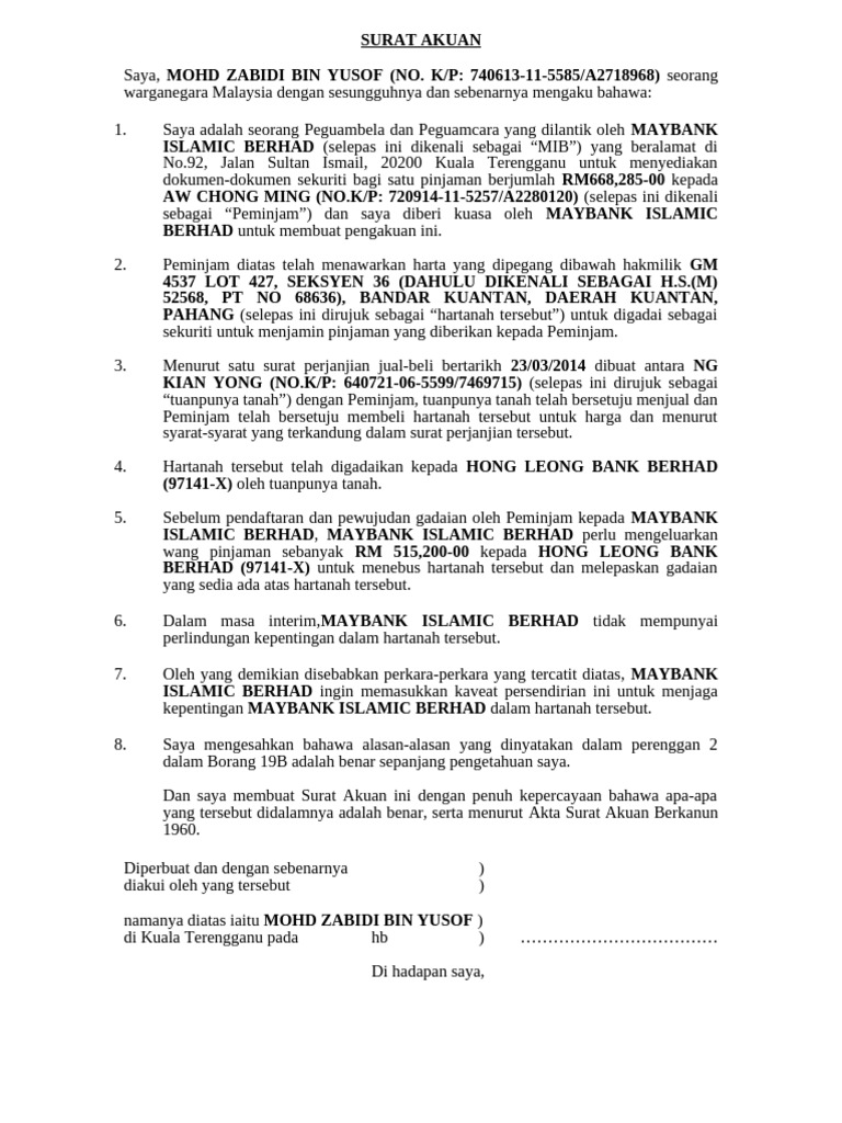 Sample Surat Akuan Peguam | PDF