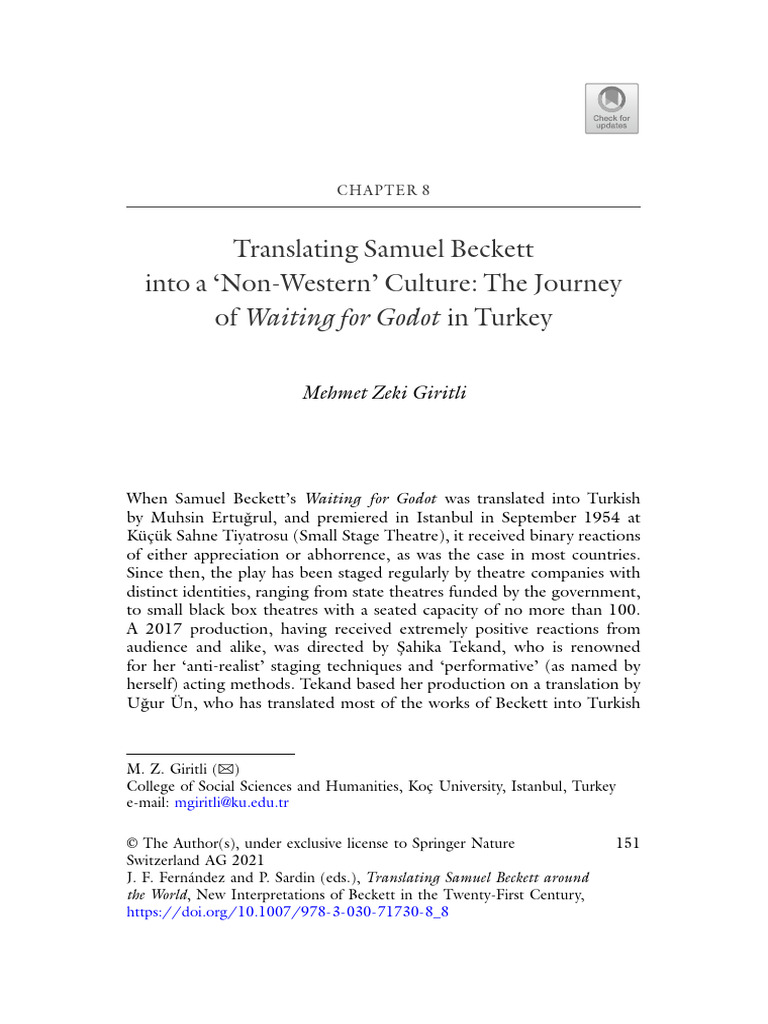 Beckett's Godot in Turkish Theatre | PDF | Samuel Beckett | Translations