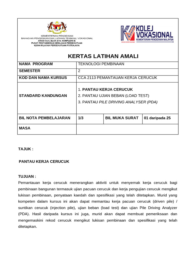 Cca 2113-Bab 1 Pemantauan Kerja Cerucuk | PDF