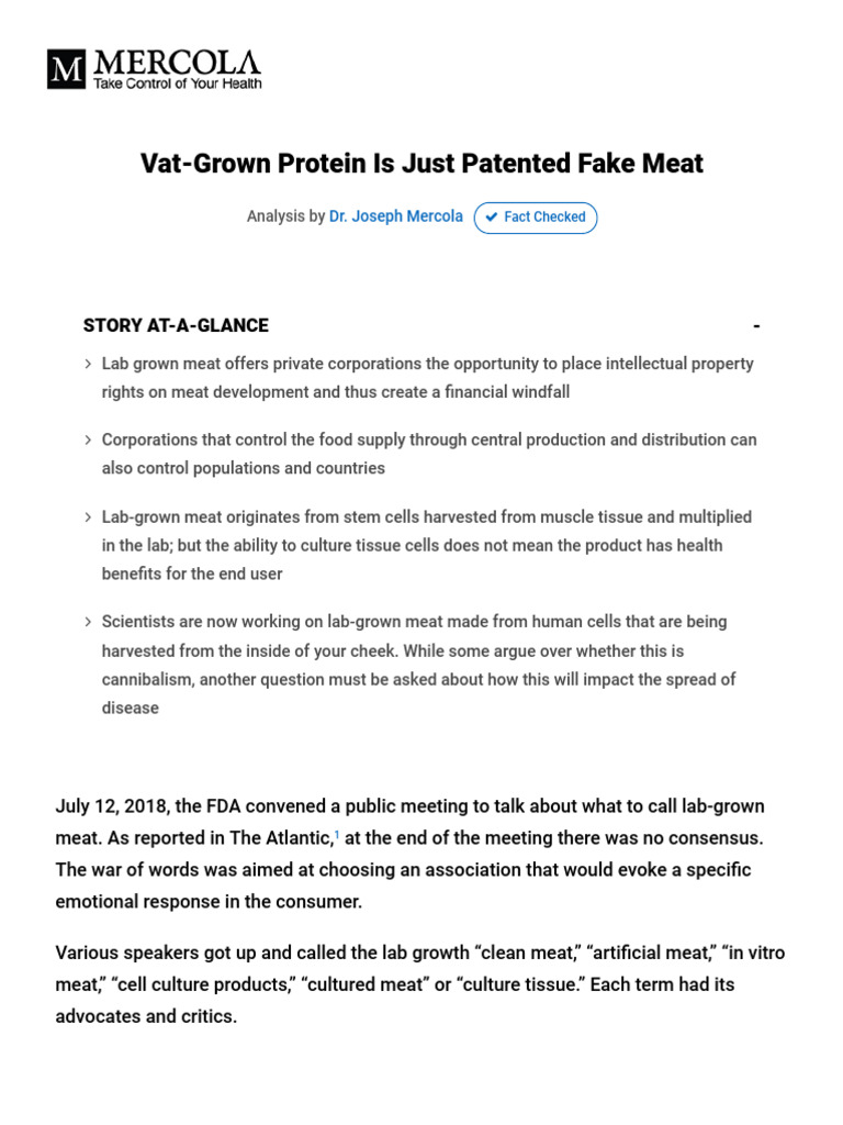 Vat Grown Protein Patented Fake Meat PDF | PDF | Meat | Foods