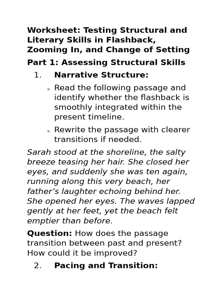 Testing Structural and Literary Skills in Flashback, Zooming In, and ...