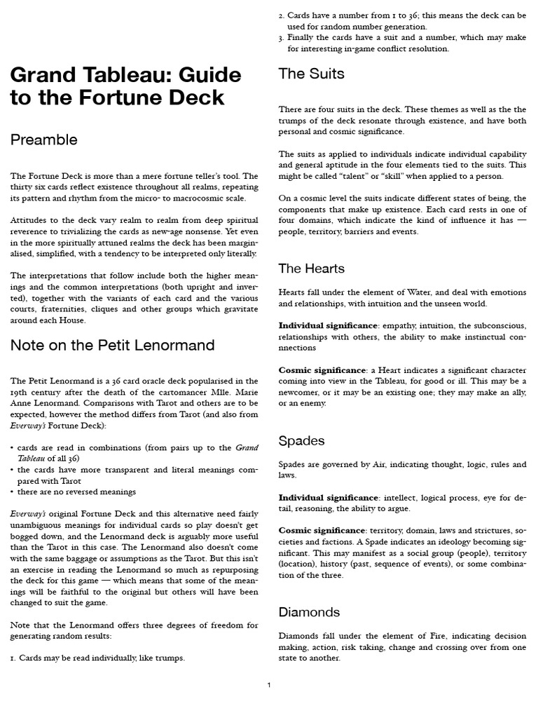 Grand Tableau Guide To The Fortune Deck | PDF | Playing Cards