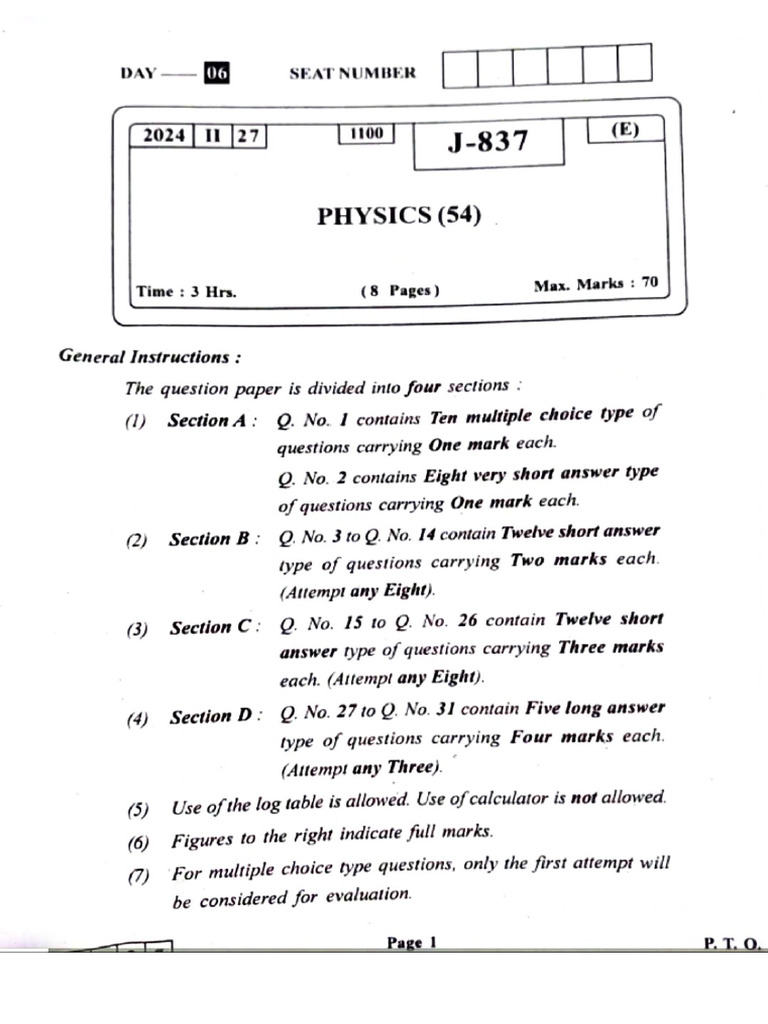 2024 12th HSC Pyqp Physics | PDF