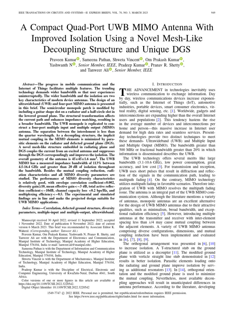 A Compact Quad-Port UWB MIMO Antenna With Improved Isolation Using A Novel Mesh | PDF | Antenna ...