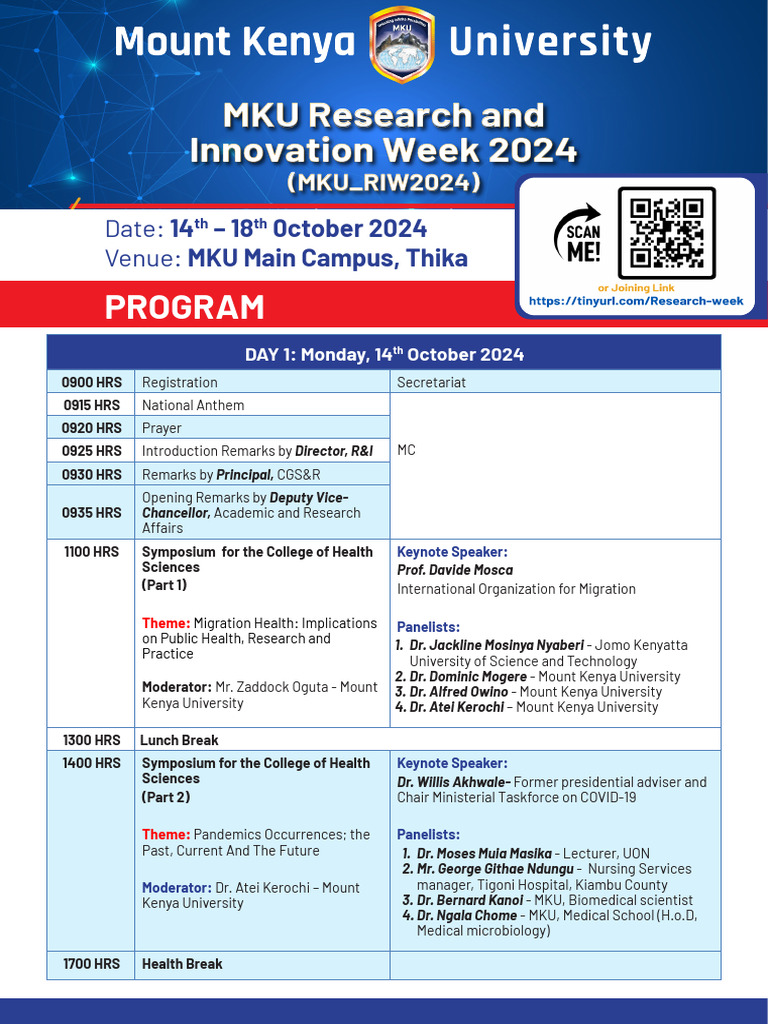PROGRAMME MKU R&I WEEK 2024 | PDF | Kenya