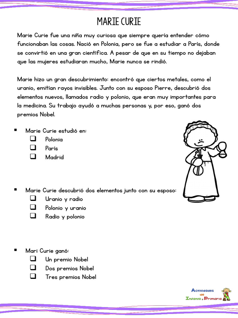 Lecturas Cortas de Comprension Mujeres Cientificas | PDF | Marie Curie
