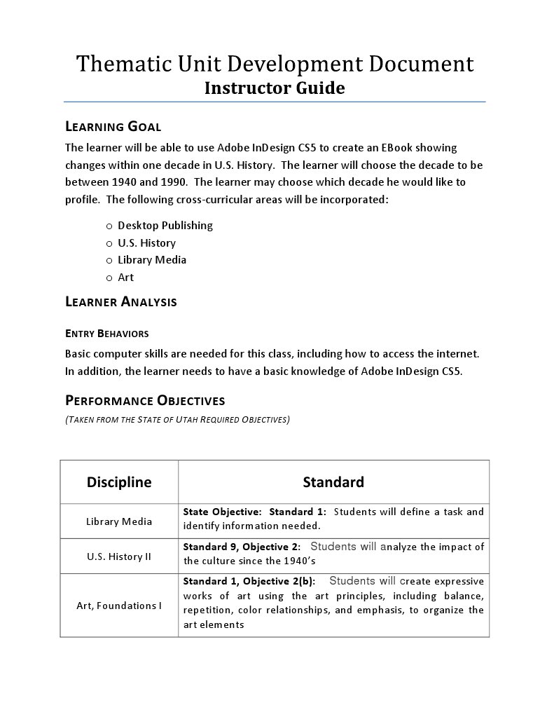 Thematic Unit Development Document Final | PDF | Adobe In Design ...