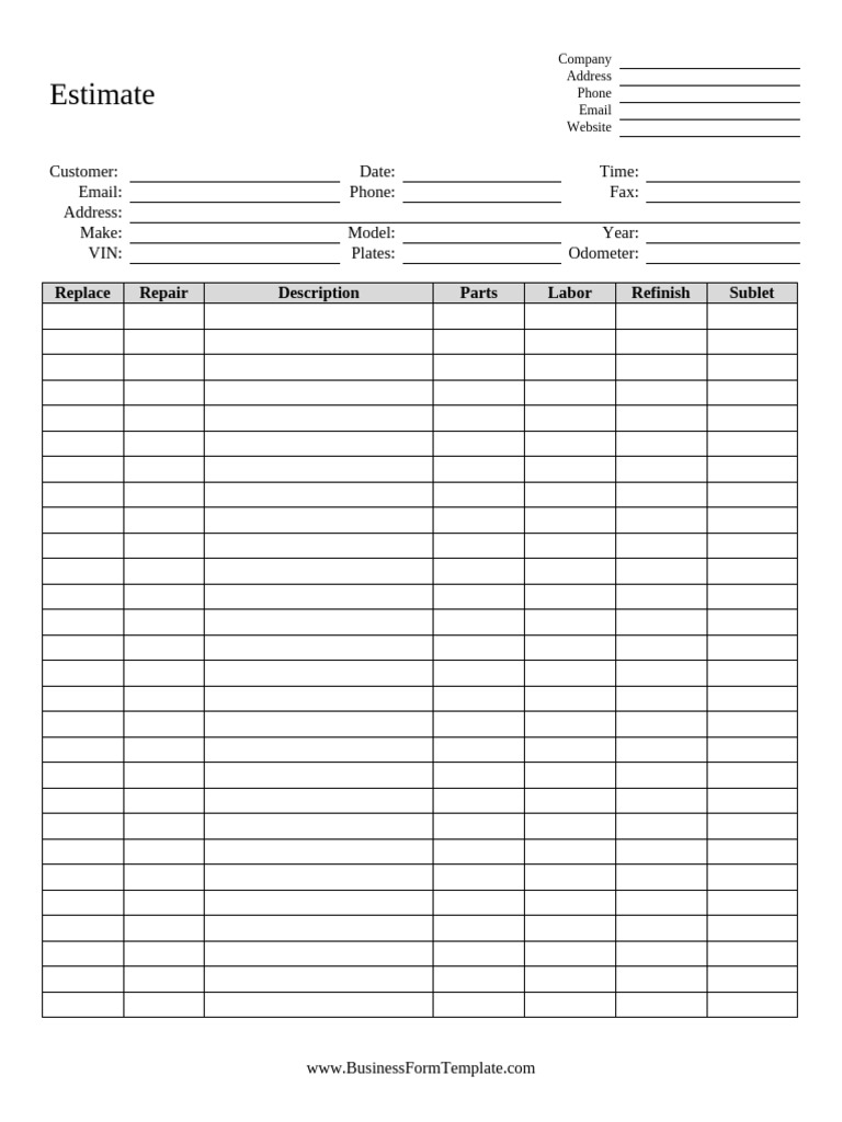 Auto Estimate Form | PDF