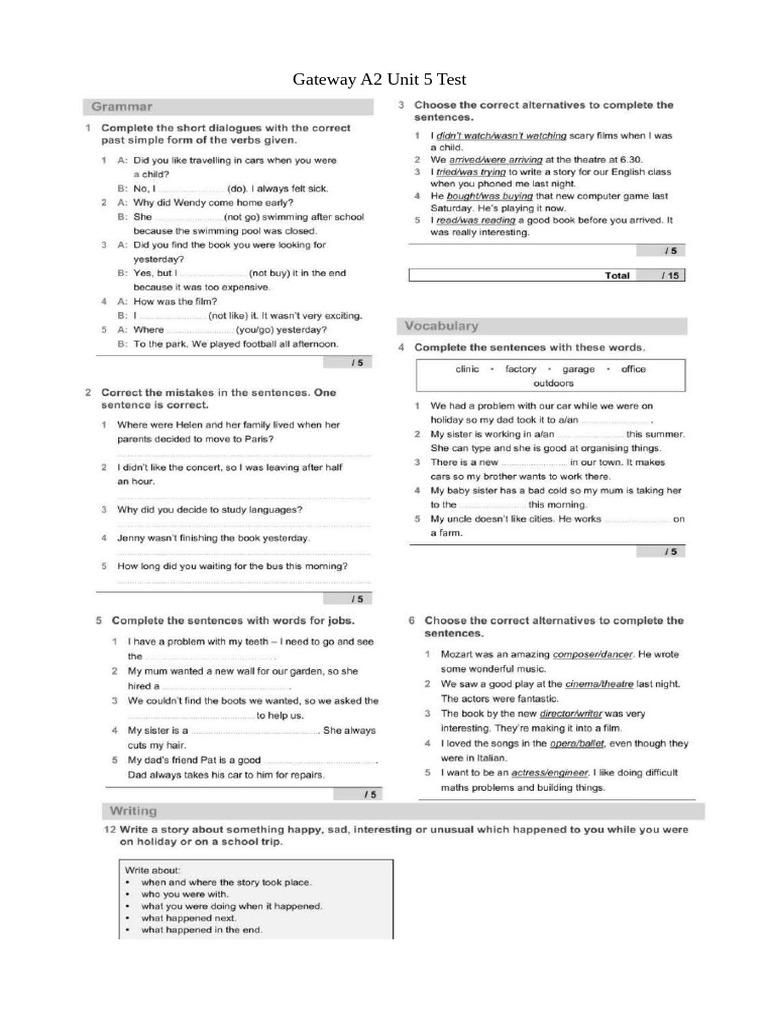 Test Gateway A2, Unit 5 | PDF