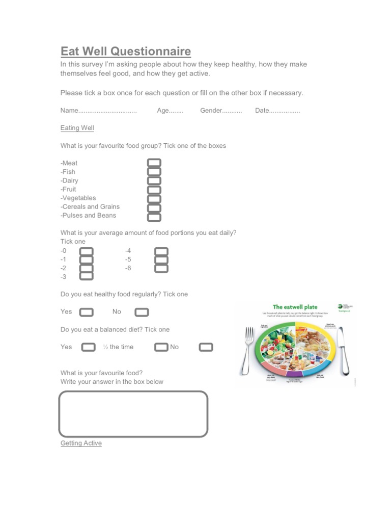 Eat Well Questionnaire | PDF
