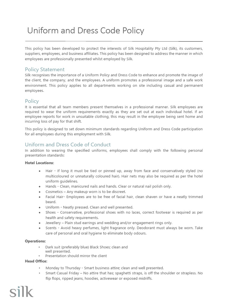 Silk Dress Code Policy | PDF | Clothing | Softlines (Retail)
