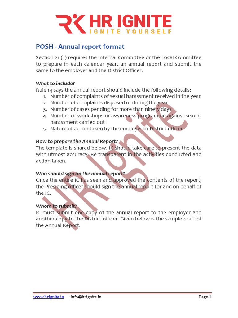 Posh Annual Report Sample Format | PDF | Sexual Harassment | Harassment