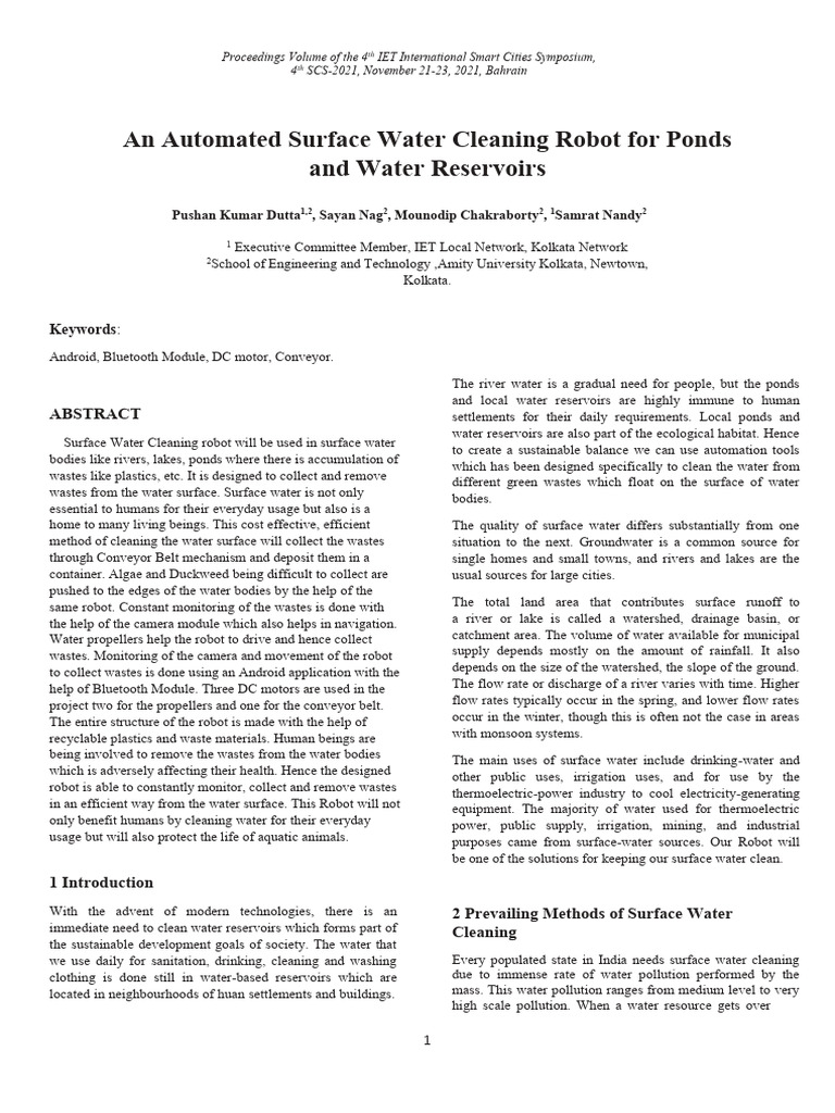 An Automated Surface Water Cleaning Robot For Ponds and Water ...