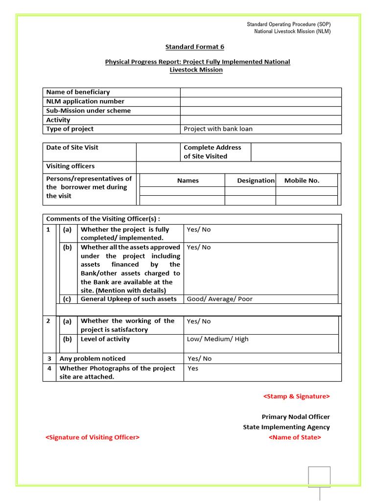 NLM Physical Progress Report SOP | PDF