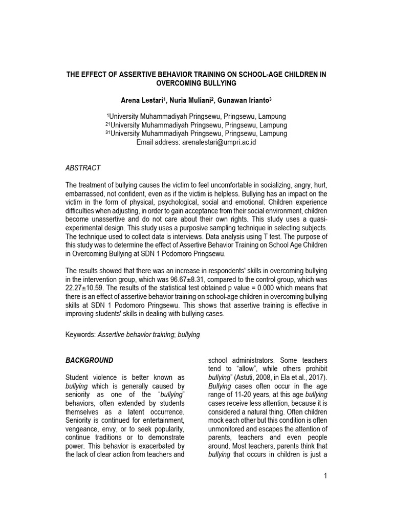 The Affect of Assertive Behavior Trining On School-Age Children in Overcoming Bullying | PDF ...