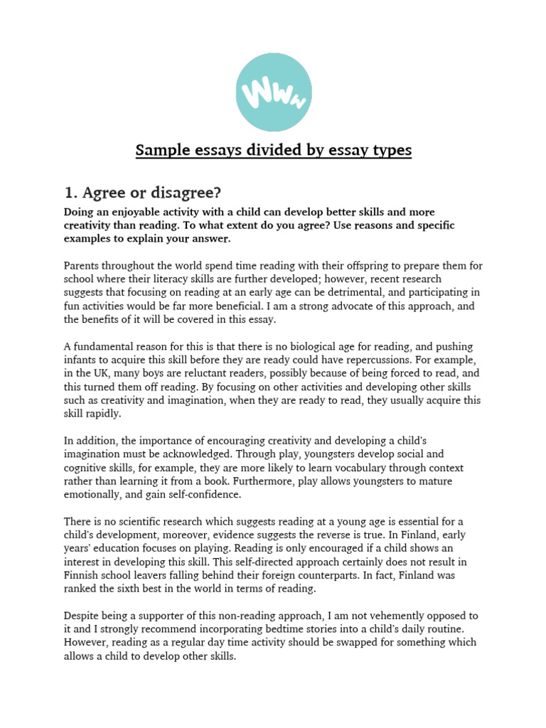 Sample Essays Divided by Essay Types | PDF | Mobile App | Cognition
