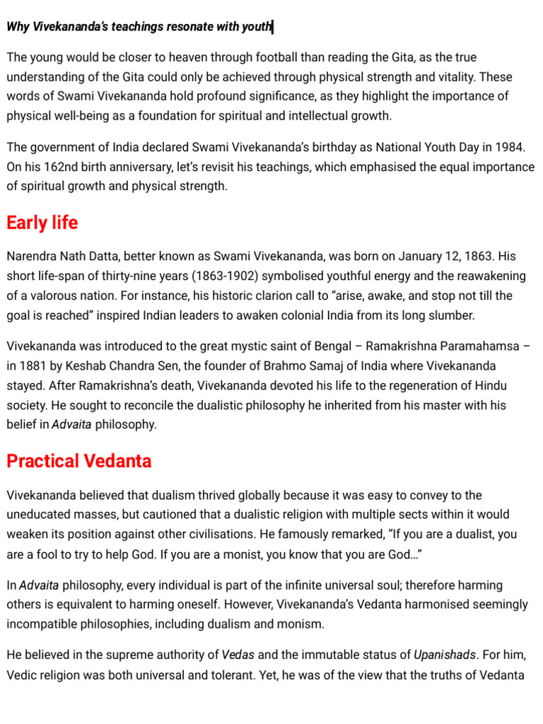 Vivekananda's Teachings for Youth Empowerment | PDF | Swami Vivekananda ...