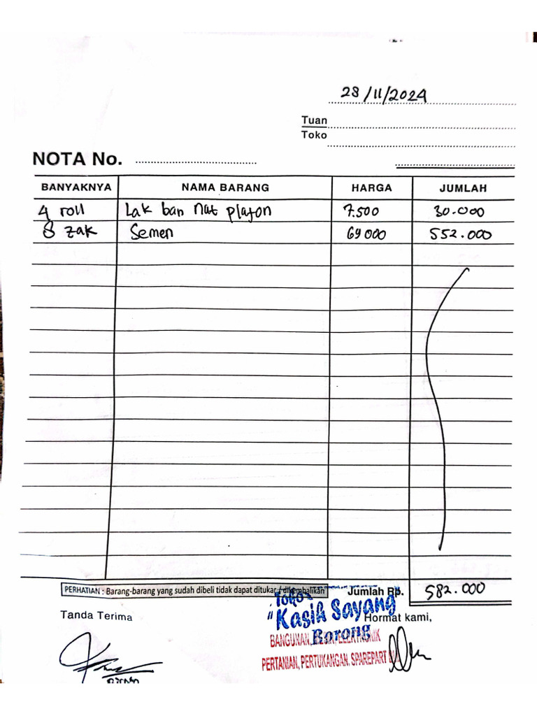 Nota Toko M1 NTT | PDF