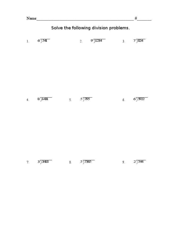 Name - # - Solve The Following Division Problems | PDF