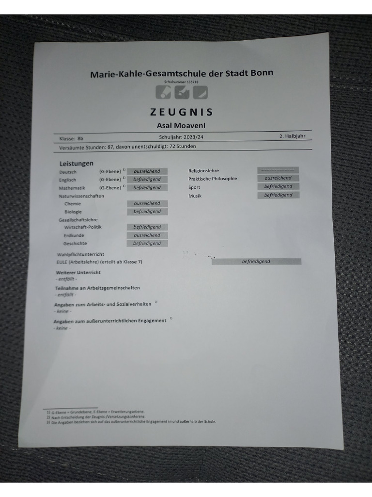 Asal Zeugnis 8 Klasse | PDF