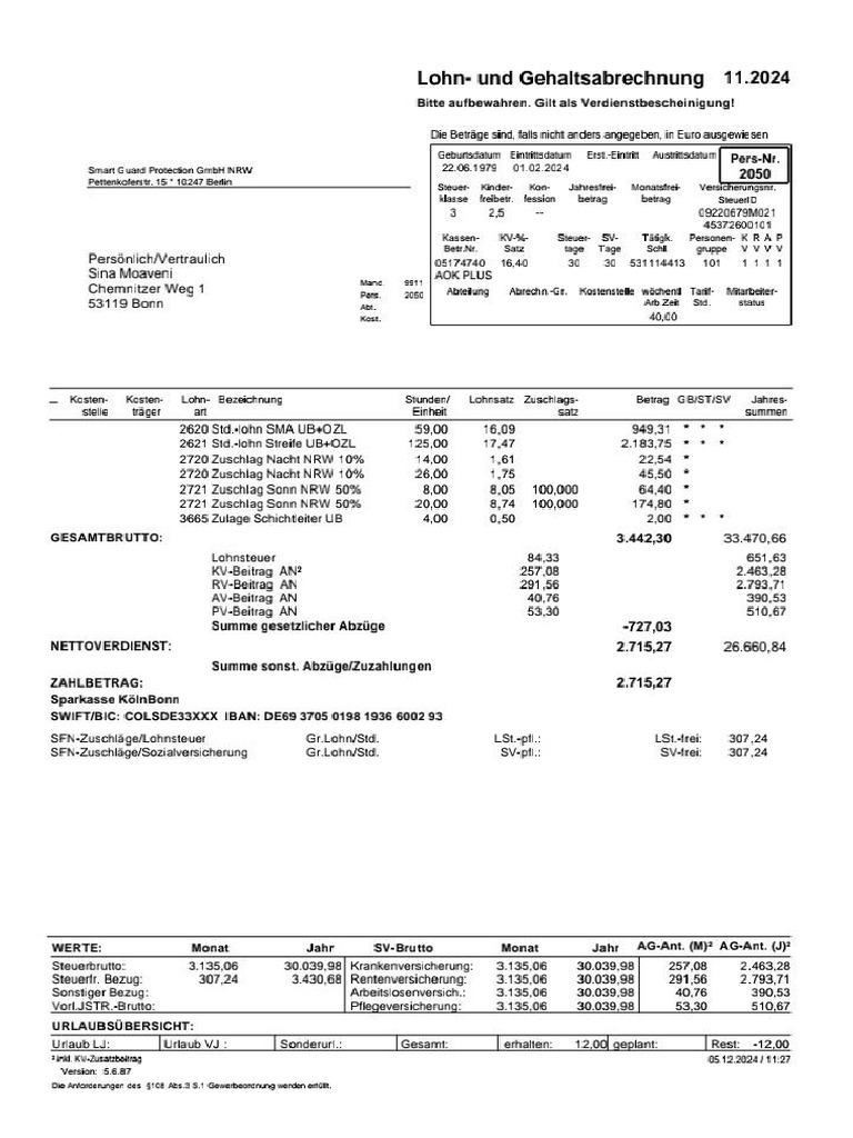 Lohnabrechnung November 2024 | PDF