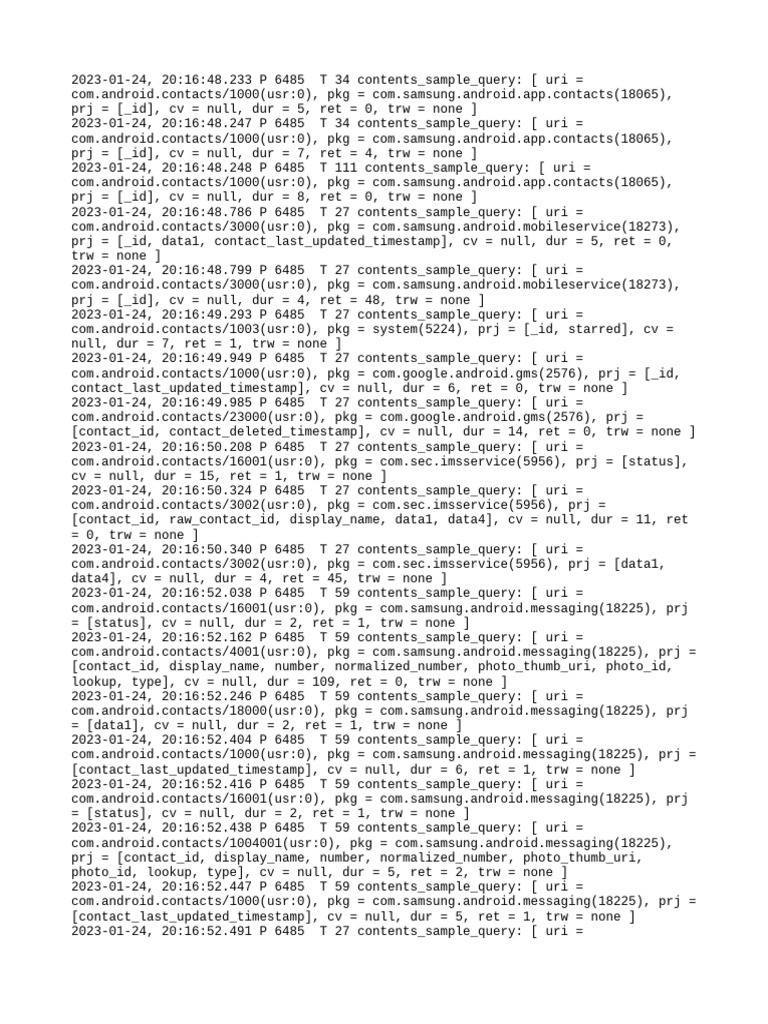 Android Contacts Query Logs | PDF