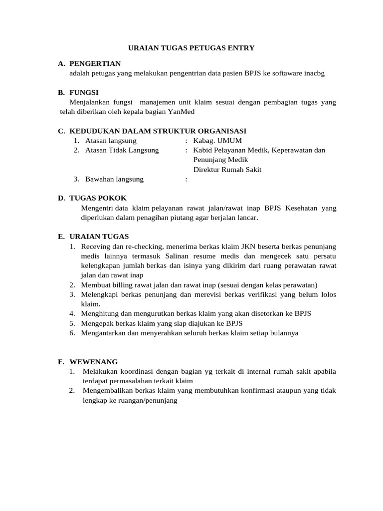 Tugas Petugas Entry Data Klaim BPJS | PDF