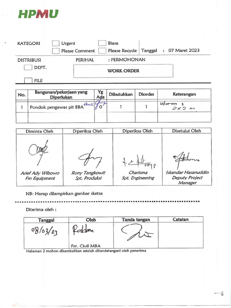 WO - SKIDING PENGAWAS PIT BBA CREW POMPA Uk 2x2 m (2 Unit) MBA | PDF