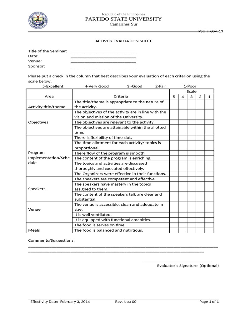# 13 Activity Evaluation Sheet | PDF