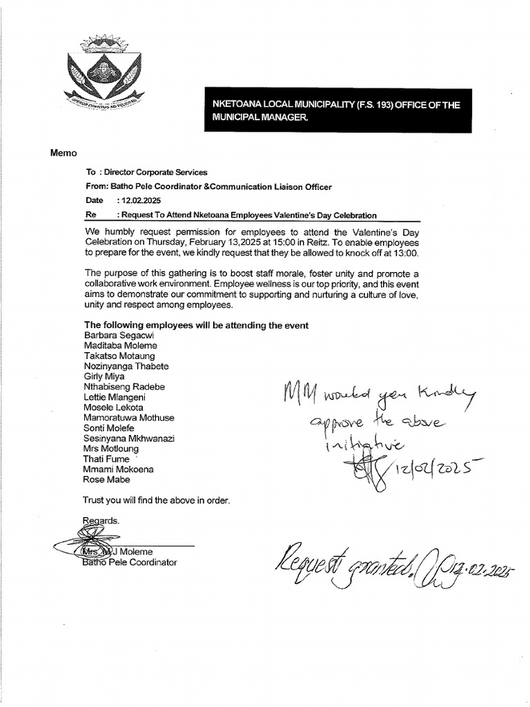 Memo For Valentines's Day Celebration | PDF