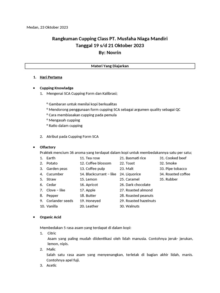 Rangkuman Cupping Class | PDF
