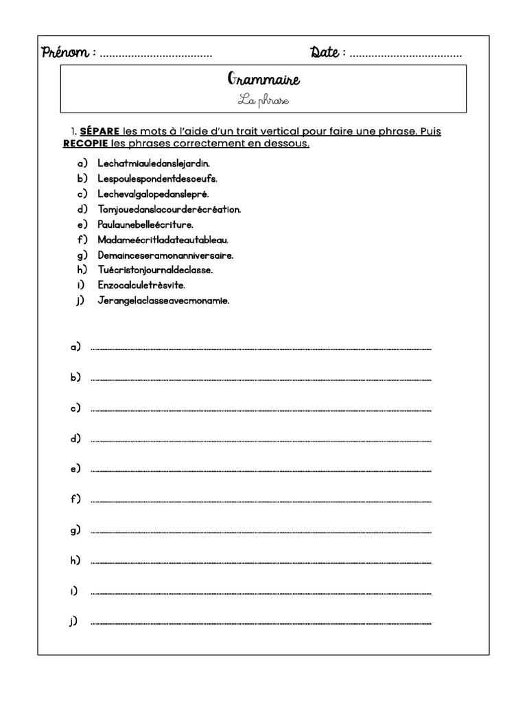 P3 - La Phrase - Exercices | PDF